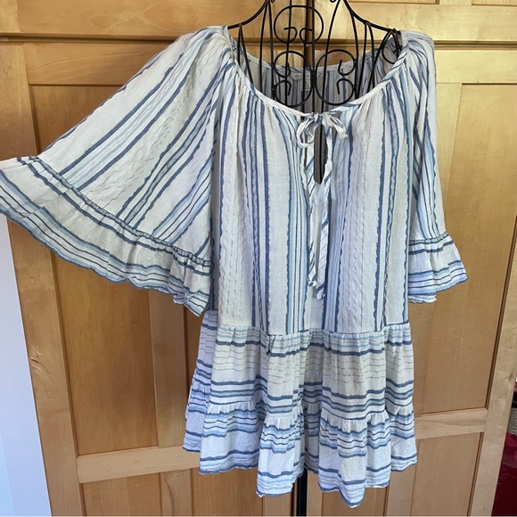 Cato | Tops | Cato Blue And White Striped With Gold Threads Boho ...
